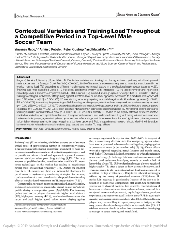 (PDF) Contextual Variables and Training Load Throughout a Competitive ...