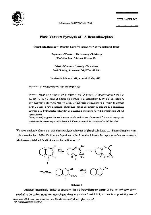 (PDF) Flash vacuum pyrolysis of 1,5-benzodiazepines | David RED ...