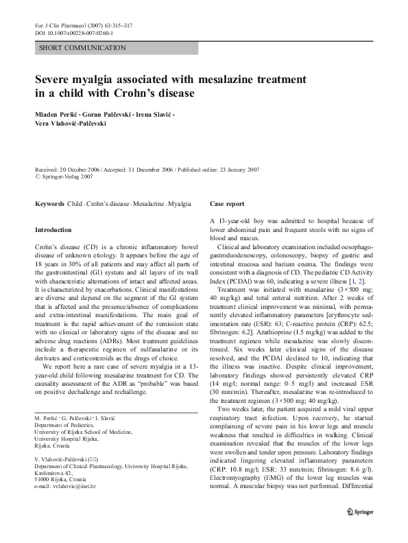 (PDF) Severe myalgia associated with mesalazine treatment in a child ...