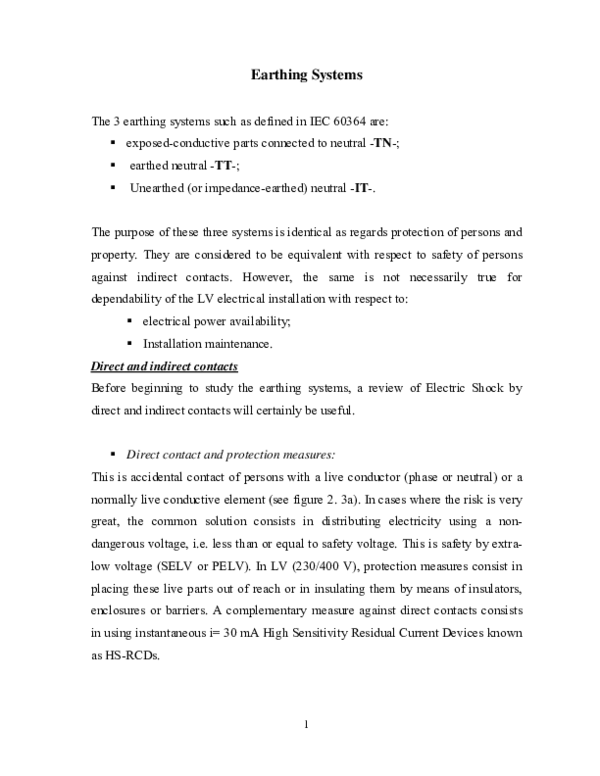 (PDF) The 3 earthing systems such as defined in IEC 60364 are