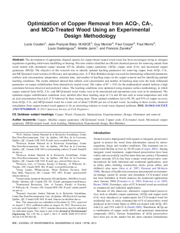 (PDF) Optimization of Copper Removal from ACQ-, CA-, and MCQ-Treated ...