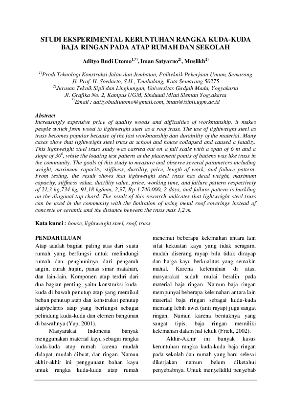 (PDF) Studi Eksperimental Keruntuhan Rangka Kuda-Kuda Baja Ringan Pada ...