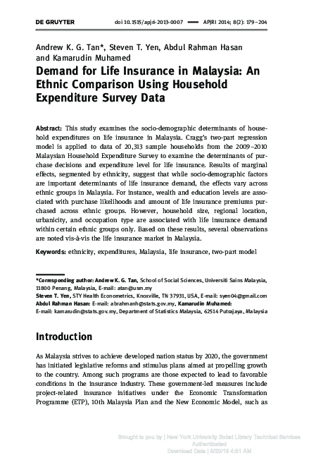 (PDF) Demand for Life Insurance in Malaysia: An Ethnic Comparison Using ...