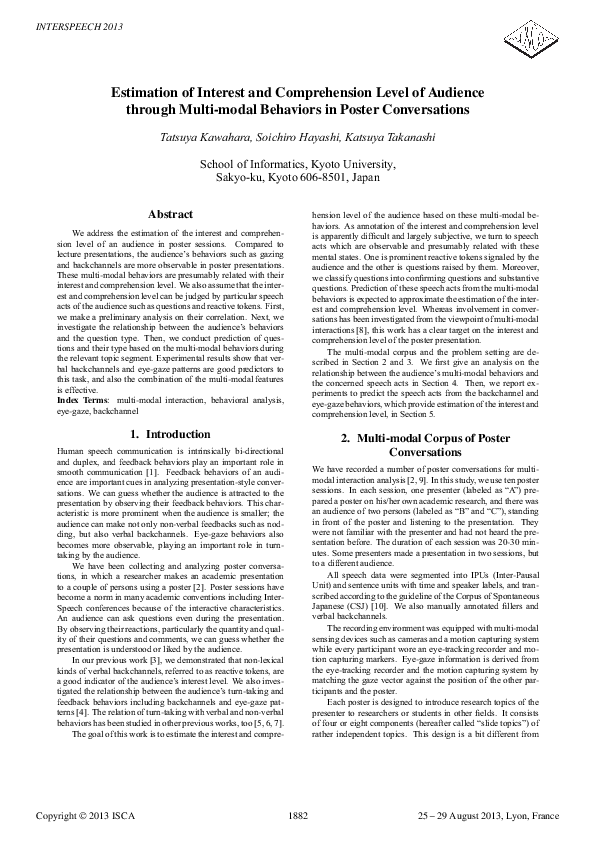 (PDF) Estimation of interest and comprehension level of audience through multi-modal behaviors ...