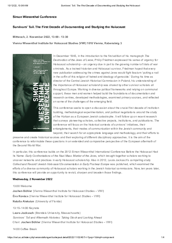 (PDF) Simon Wiesenthal Conference Survivors' Toil. The First Decade of ...