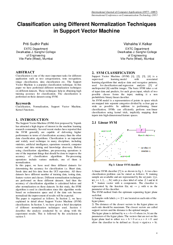 (PDF) Classification using Different Normalization Techniques in Support Vector Machine