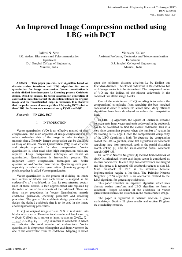 (PDF) An Improved Image Compression method using LBG with DCT
