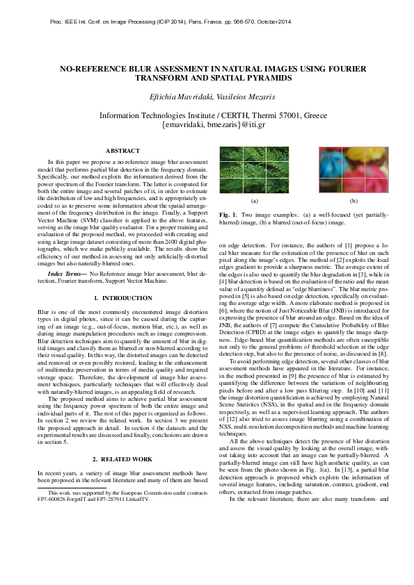 Pdf No Reference Blur Assessment In Natural Images Using Fourier Transform And Spatial Pyramids