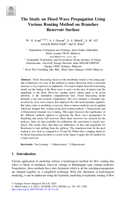 (PDF) The Study on Flood Wave Propagation Using Various Routing Method on Branches Reservoir Surface