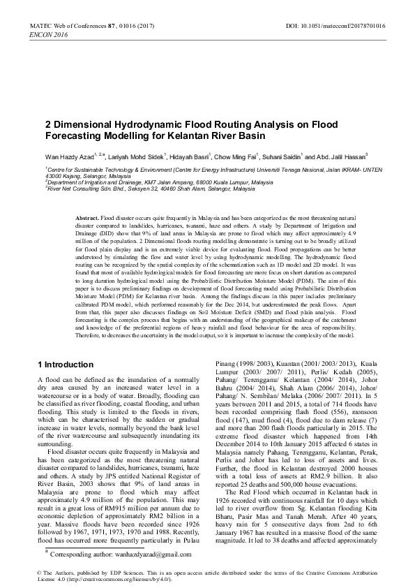 Pdf 2 Dimensional Hydrodynamic Flood Routing Analysis On Flood Forecasting Modelling For
