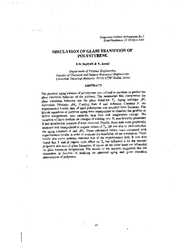 (PDF) Simulation of glass transition of polystyrene