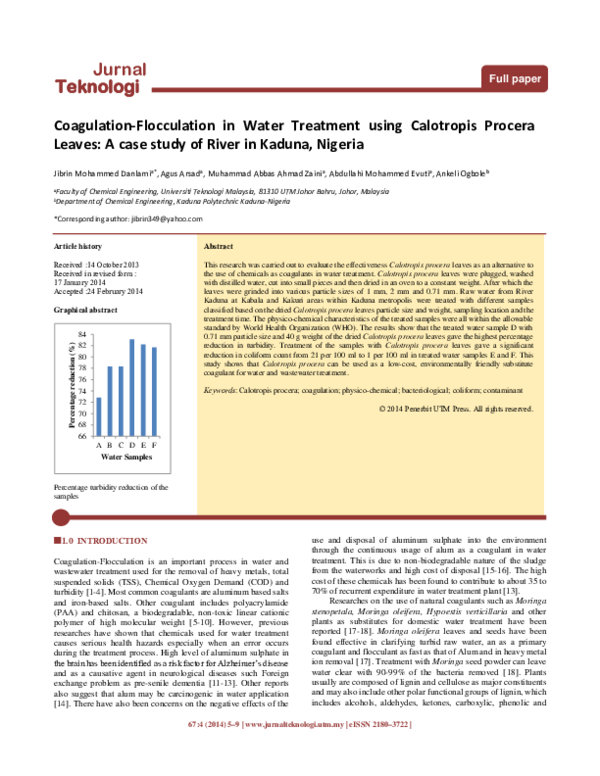 (PDF) Coagulation-Flocculation in Water Treatment using Calotropis ...