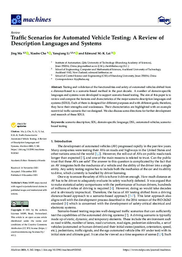 Pdf Traffic Scenarios For Automated Vehicle Testing A Review Of Description Languages And Systems
