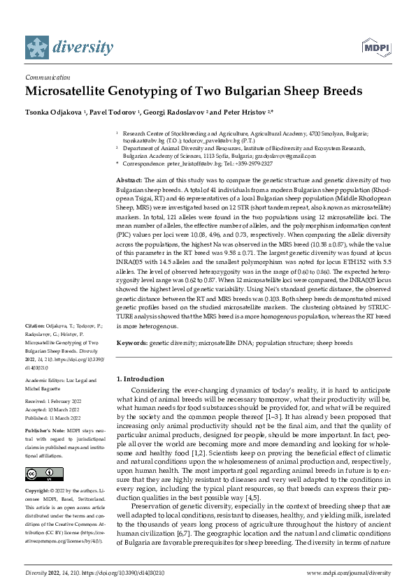 (PDF) Microsatellite Genotyping of Two Bulgarian Sheep Breeds