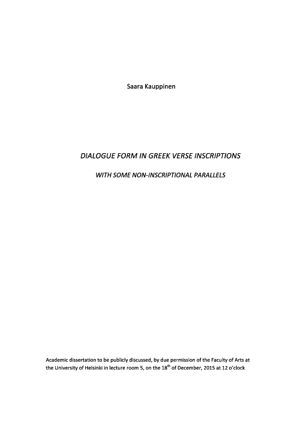 (PDF) Dialogue Form in Greek Verse Inscriptions with Some Non ...