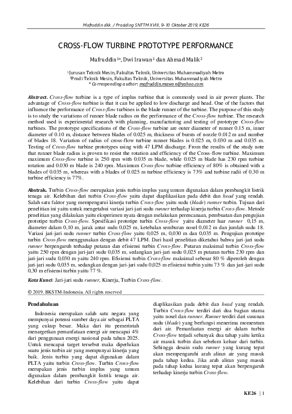 (PDF) Cross-Flow Turbine Prototype Performance | Dwi Irawan - Academia.edu