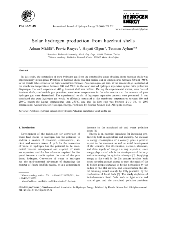 (PDF) Solar hydrogen production from hazelnut shells