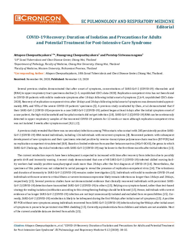 (PDF) COVID-19 Recovery: Duration of Isolation and Precautions for ...