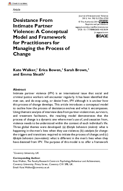 (PDF) Desistance From Intimate Partner Violence: A Conceptual Model and ...