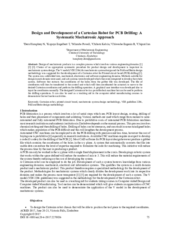 Pdf Design And Development Of A Cartesian Robot For Pcb Drilling A Systematic Mechatronic