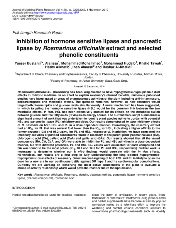 (PDF) Inhibition of hormone sensitive lipase and pancreatic lipase by ...
