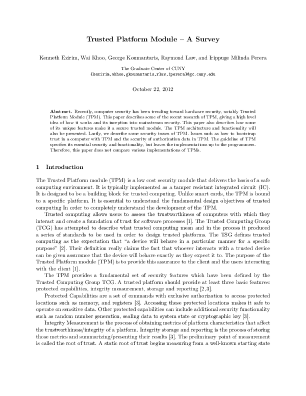 Pdf Trusted Platform Module A Survey 9939
