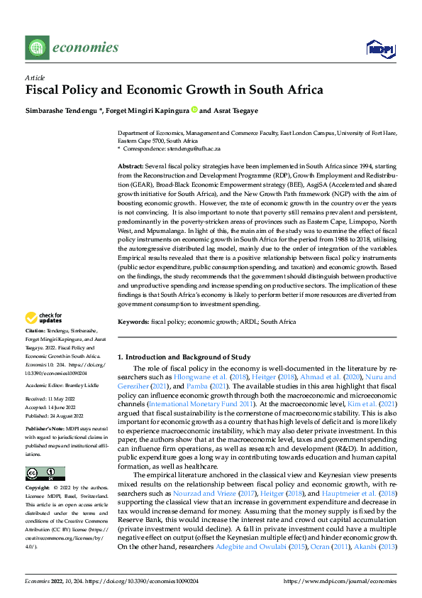 (PDF) Fiscal Policy and Economic Growth in South Africa
