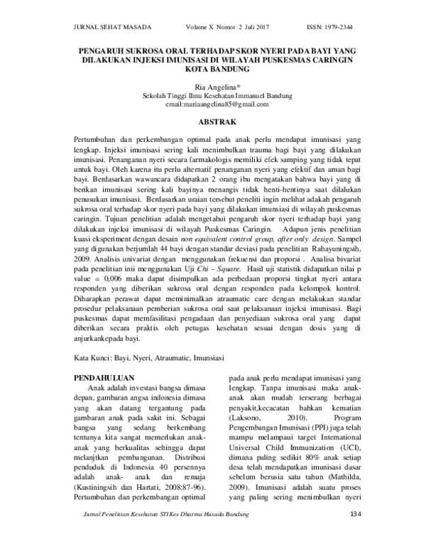 (PDF) Pengaruh Sukrosa Oral Terhadap Skor Nyeri Pada Bayi Yang Dilakukan Injeksi Imunisasi Di ...