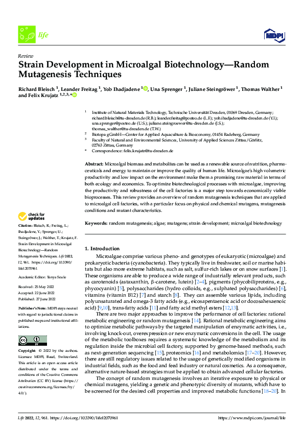 (PDF) Strain Development in Microalgal Biotechnology—Random Mutagenesis ...