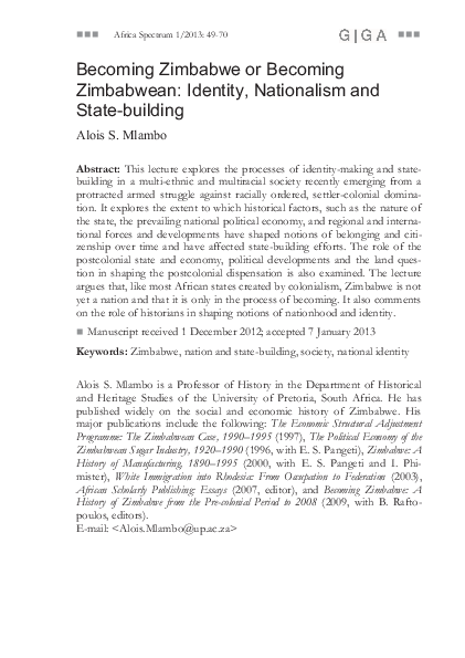(PDF) Zimbabwean: Identity, Nationalism and State-building