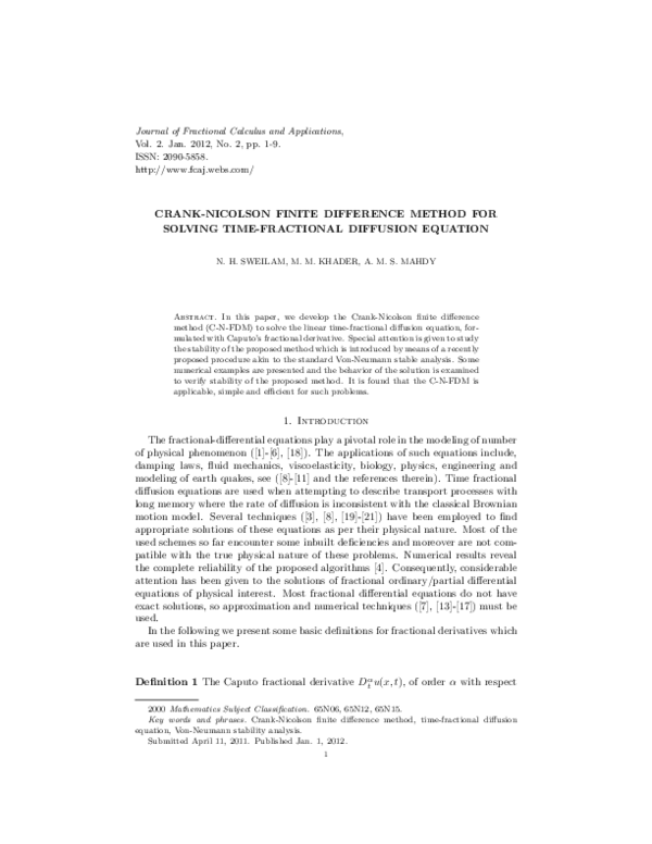 (PDF) A parallel Crank–Nicolson finite difference method for time-fractional parabolic equation