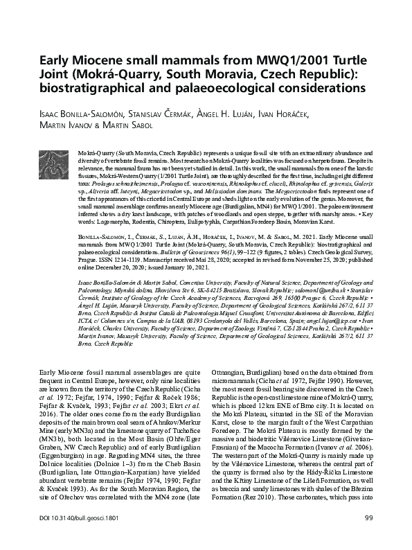 (PDF) Early Miocene small mammals from MWQ1/2001 Turtle Joint (Mokrá ...