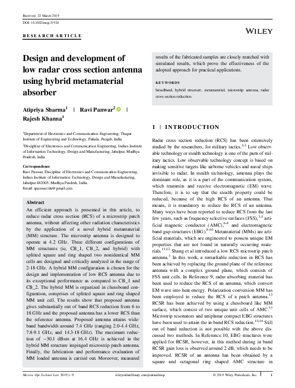 (PDF) Design and development of low radar cross section antenna using ...