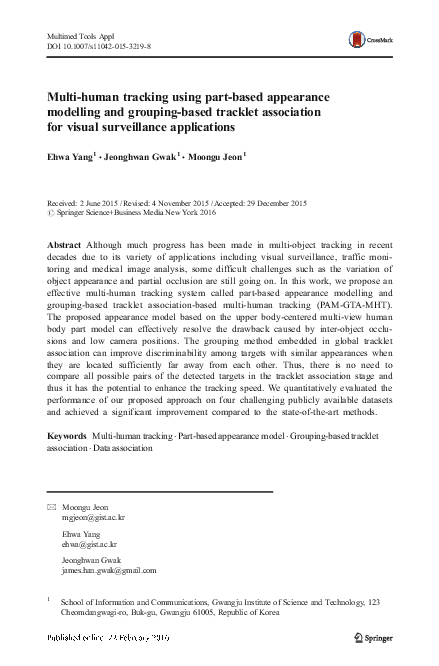 (PDF) Multi-human tracking using part-based appearance modelling and grouping-based tracklet ...