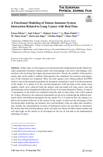 (PDF) A Fractional Modeling of Tumor–Immune System Interaction Related to Lung Cancer with Real Data