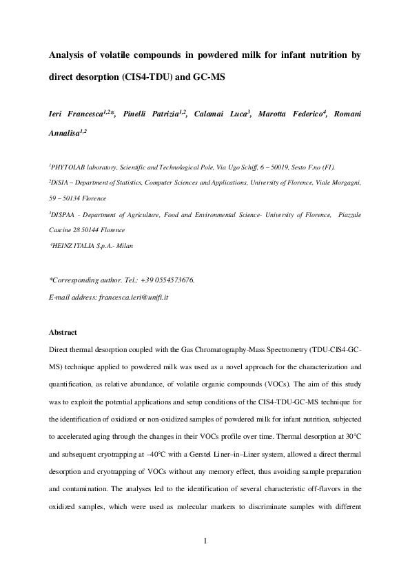 (PDF) VOCs in Powdered Milk via TDU-GC-MS Analysis