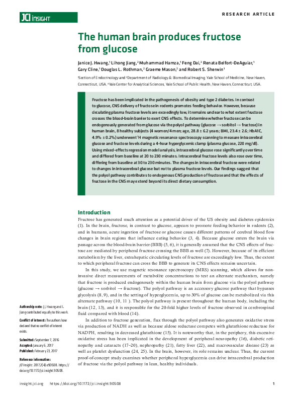 (PDF) The human brain produces fructose from glucose