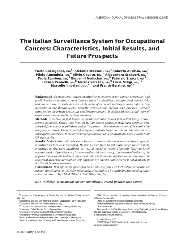 (PDF) The Italian surveillance system for occupational cancers ...