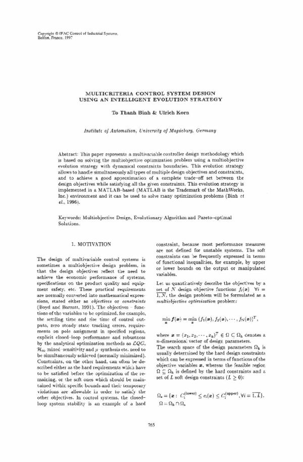 (PDF) Multicriteria Control System Design Using an Intelligent Evolution Strategy