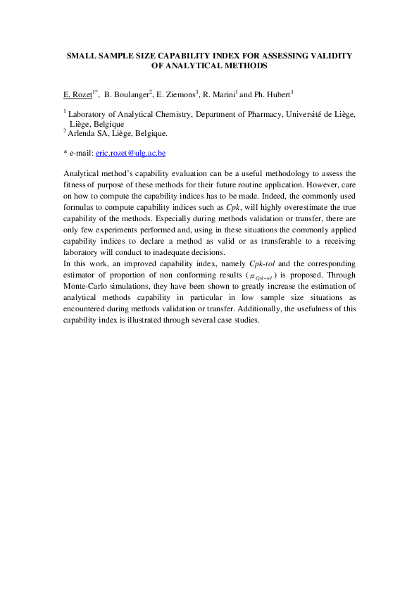 (PDF) Small Sample Size Capability Index for Assessing Validity of ...