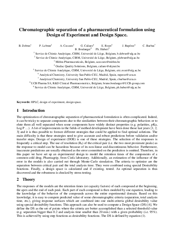 (PDF) Chromatographic separation of a pharmaceutical formulation using ...