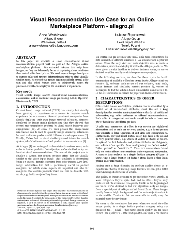 (PDF) Visual Recommendation Use Case for an Online Marketplace Platform