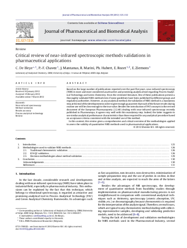 (PDF) Critical review of near-infrared spectroscopic methods validations in pharmaceutical ...