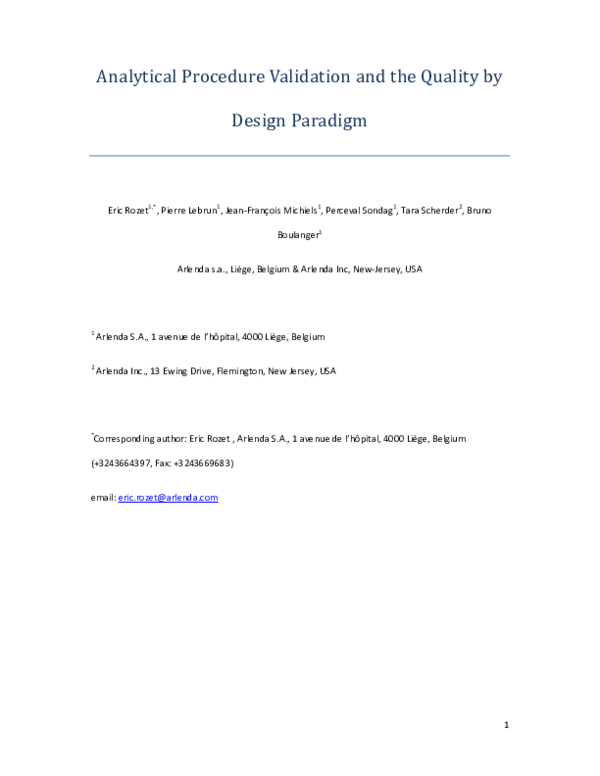 Pdf Analytical Procedure Validation And The Quality By Design Paradigm