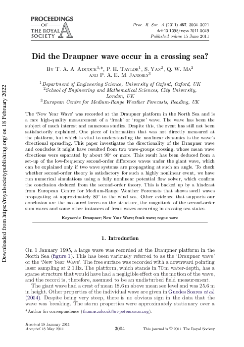 (PDF) Directionality of the Draupner Wave Revealed