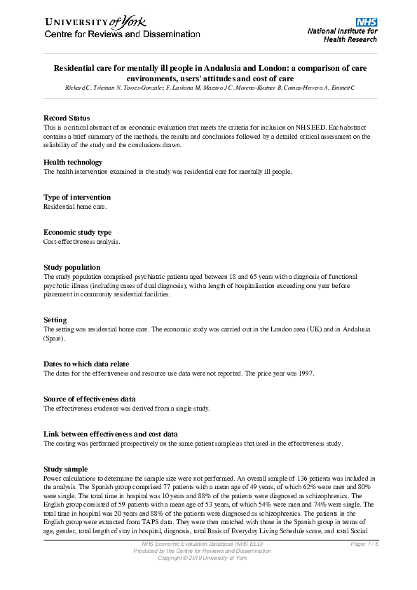 (PDF) Residential care for mentally ill people in Andalusia and London ...