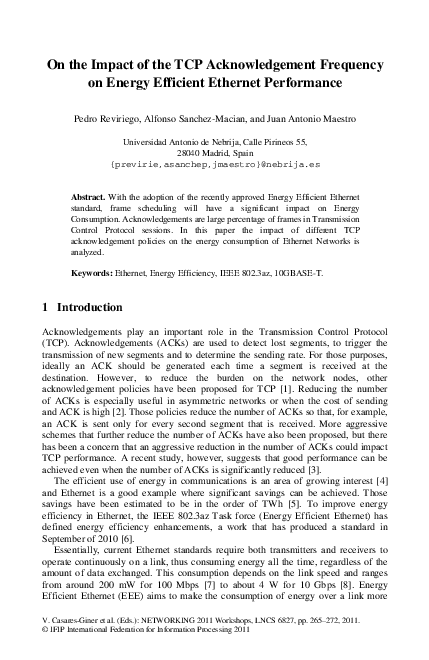 (PDF) On the Impact of the TCP Acknowledgement Frequency on Energy Efficient Ethernet Performance