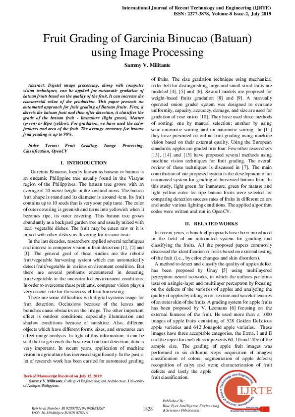 (PDF) Fruit Grading of Garcinia Binucao (Batuan) using Image Processing