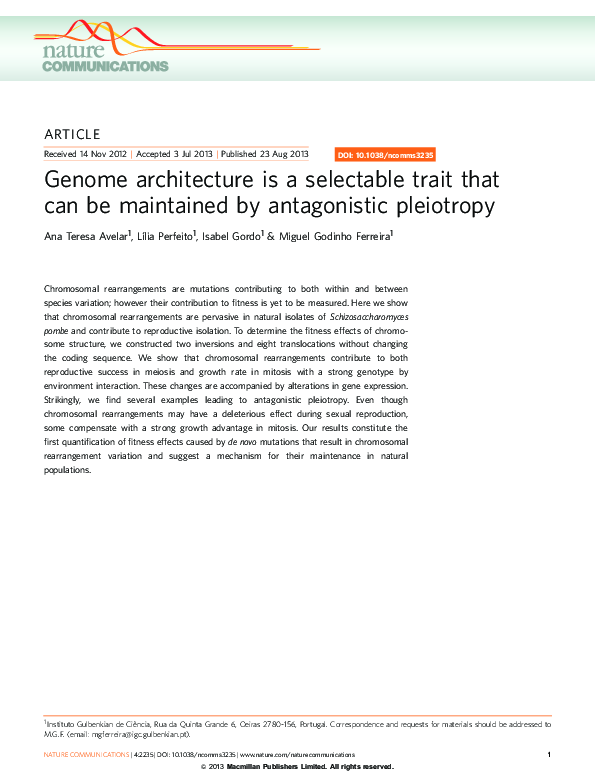 (PDF) Genome architecture is a selectable trait that can be maintained ...