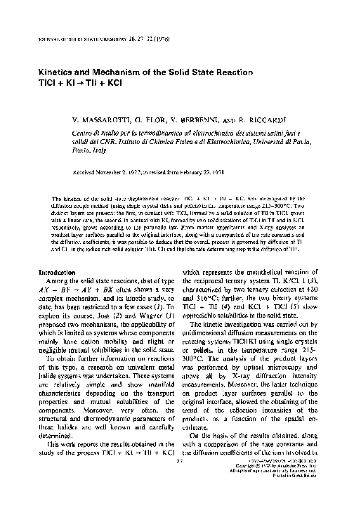 (PDF) Kinetics and mechanism of the solid state reaction TlCl + KI → ...